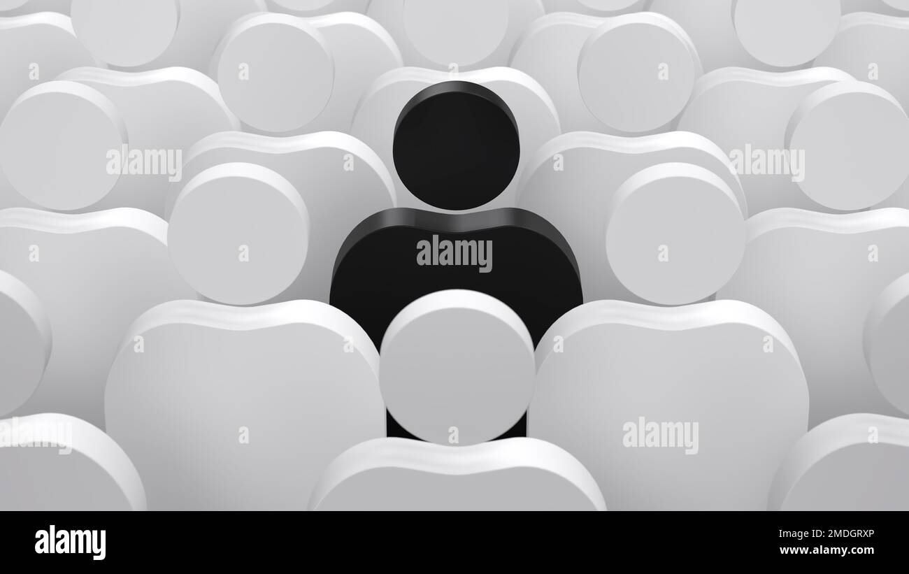 One painted individual among group of people figures. Different ...