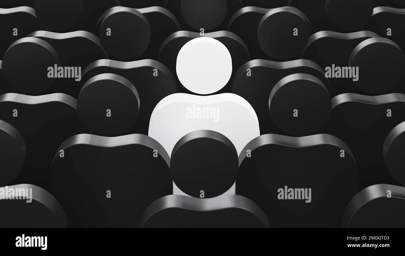 One painted individual among group of people figures. Different ...