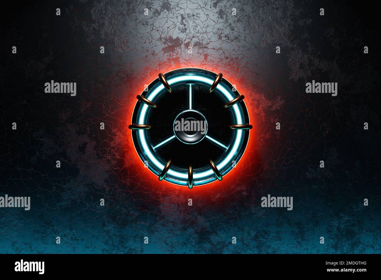 3D rendering future engine rocket turbine technology under blue and ...