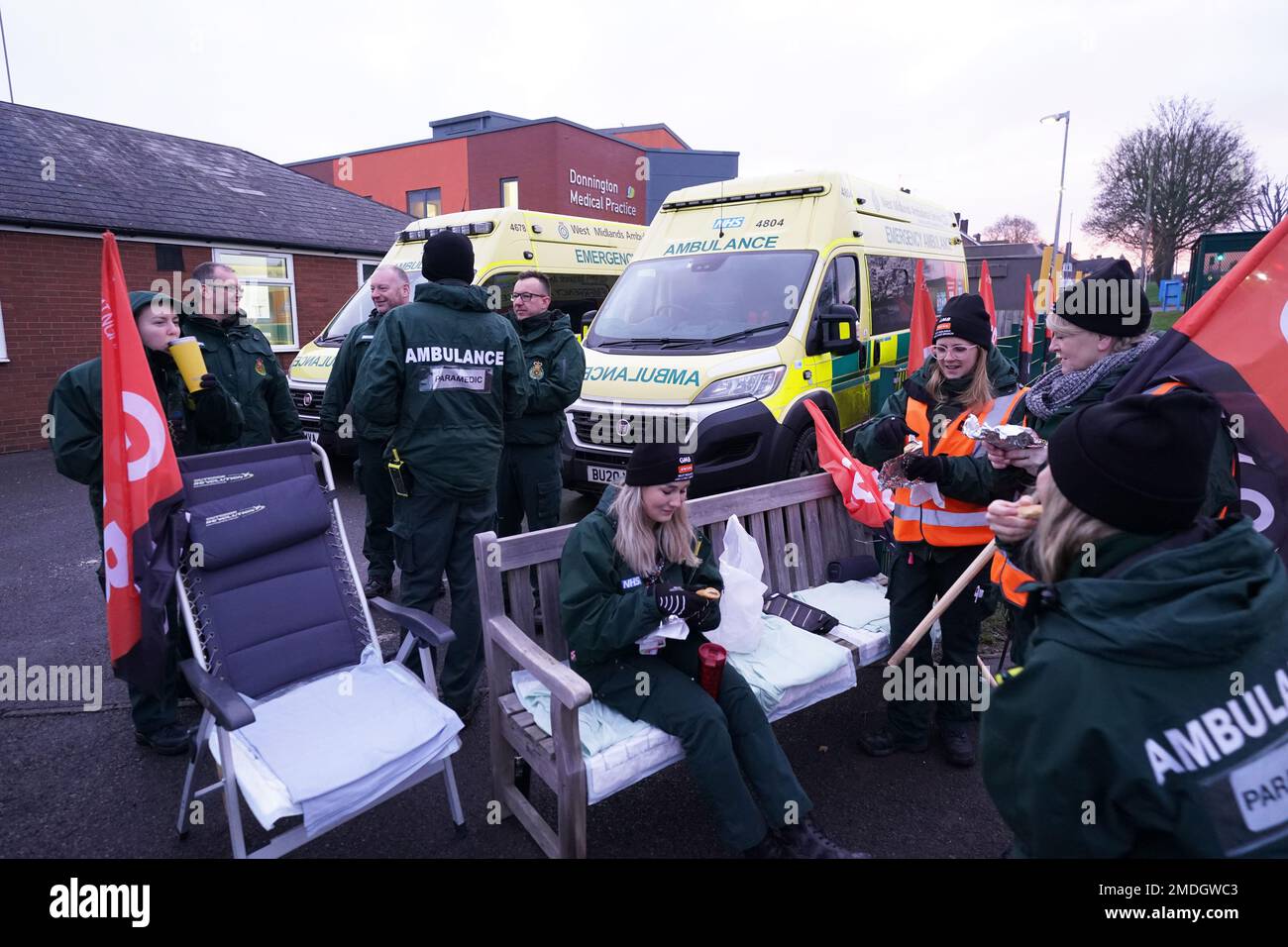 Ambulance workers on the picket line outside the Donnington Ambulance ...