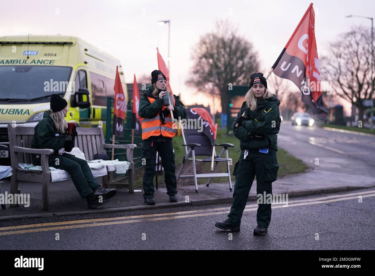 Ambulance workers on the picket line outside the Donnington Ambulance ...