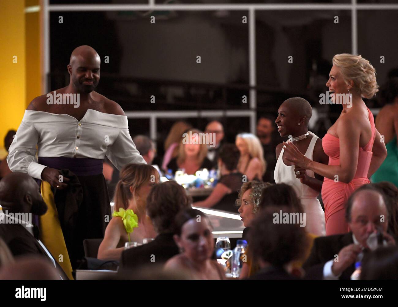Carl Clemons-Hopkins, from left, Cynthia Erivo, Hannah Waddingham ...