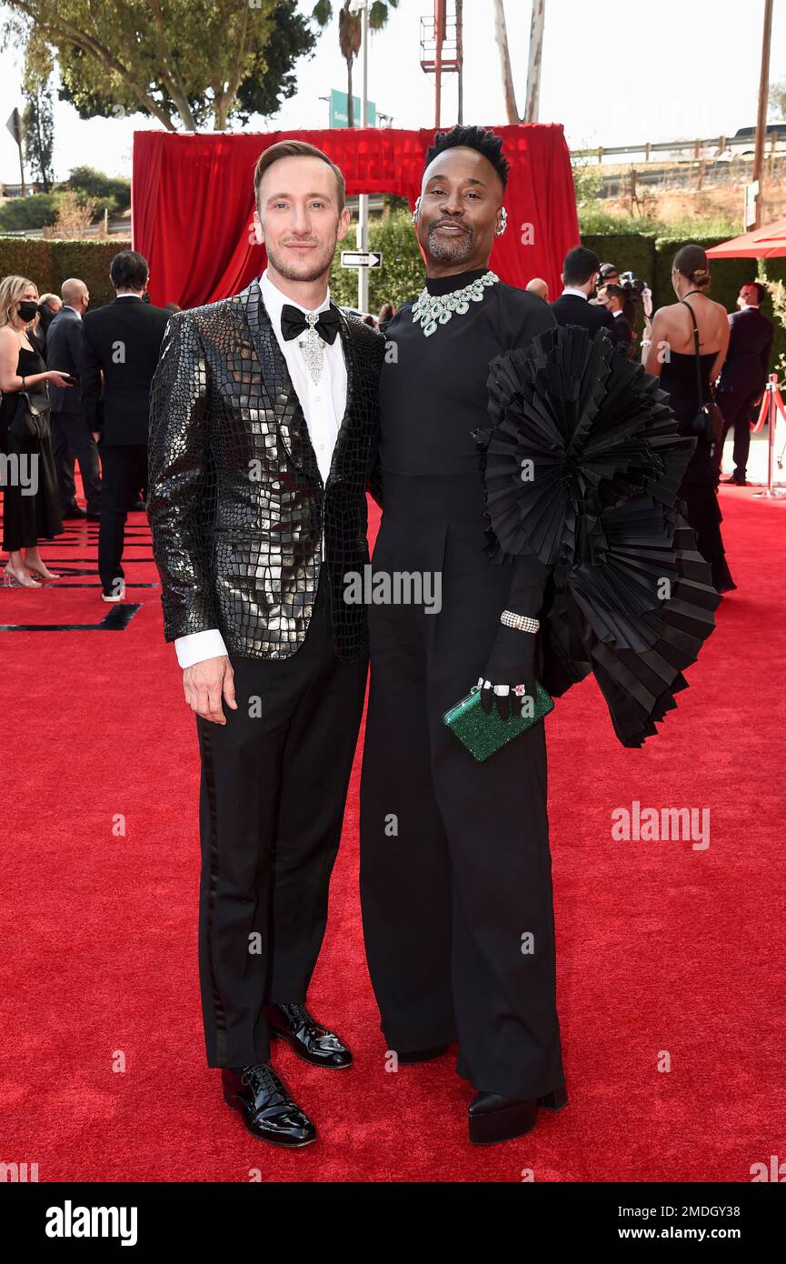 Adam Smith and Billy Porter arrive at the 73rd Emmy Awards at the JW Marriott on Sunday, Sept ...