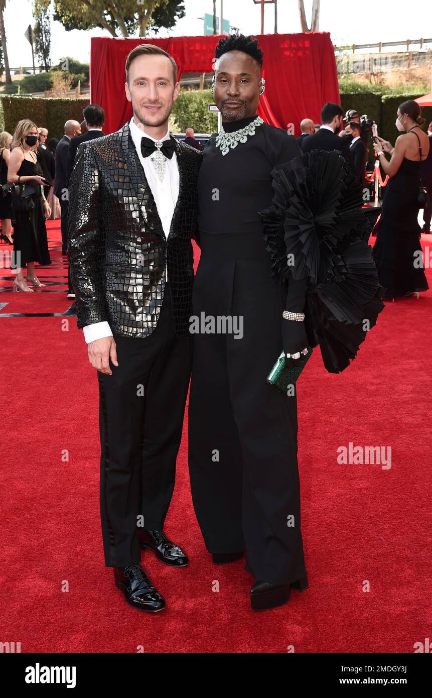 Adam Smith and Billy Porter arrive at the 73rd Emmy Awards at the JW Marriott on Sunday, Sept ...