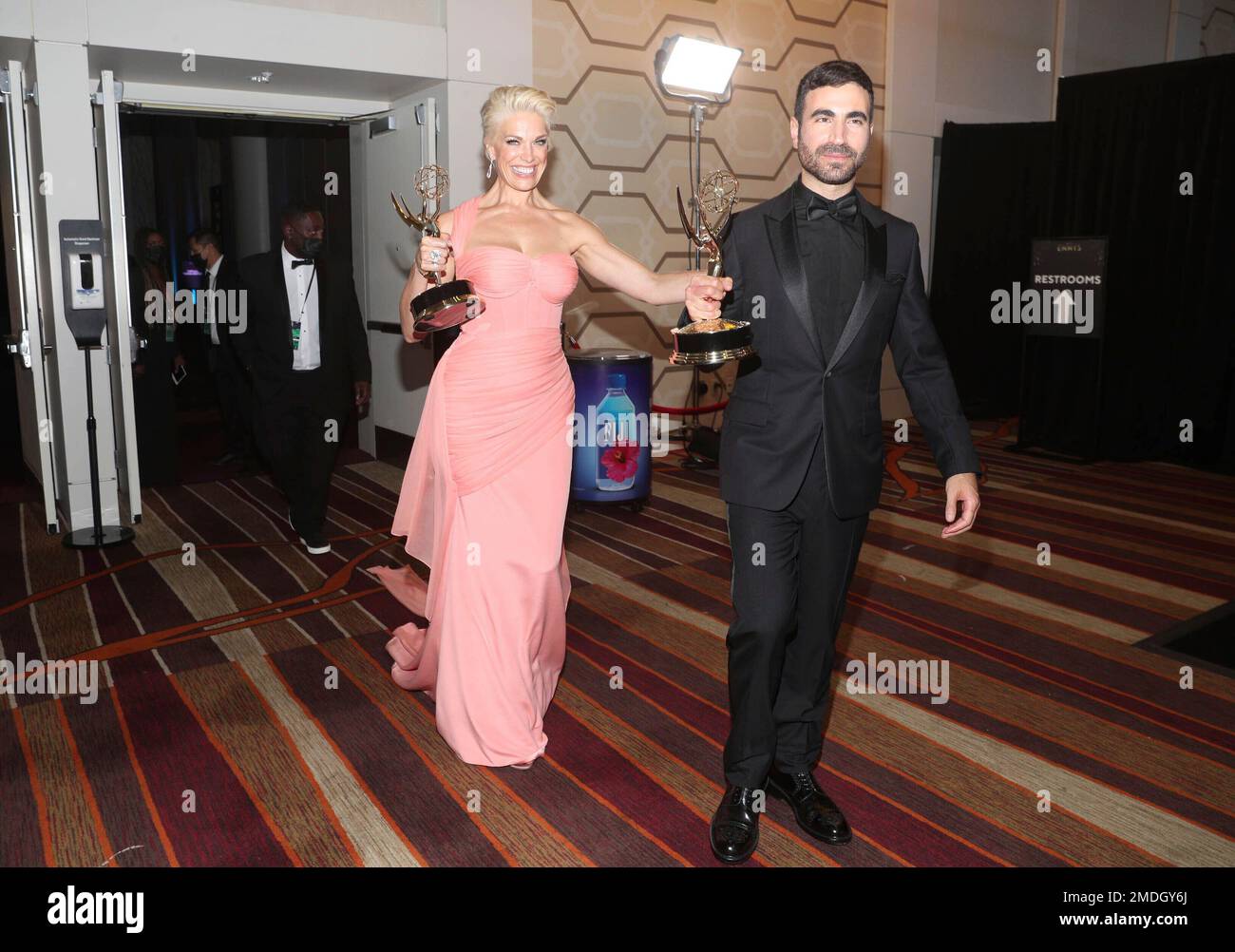 Hannah Waddingham and Brett Goldstein arrive at the 73rd Emmy Awards at ...