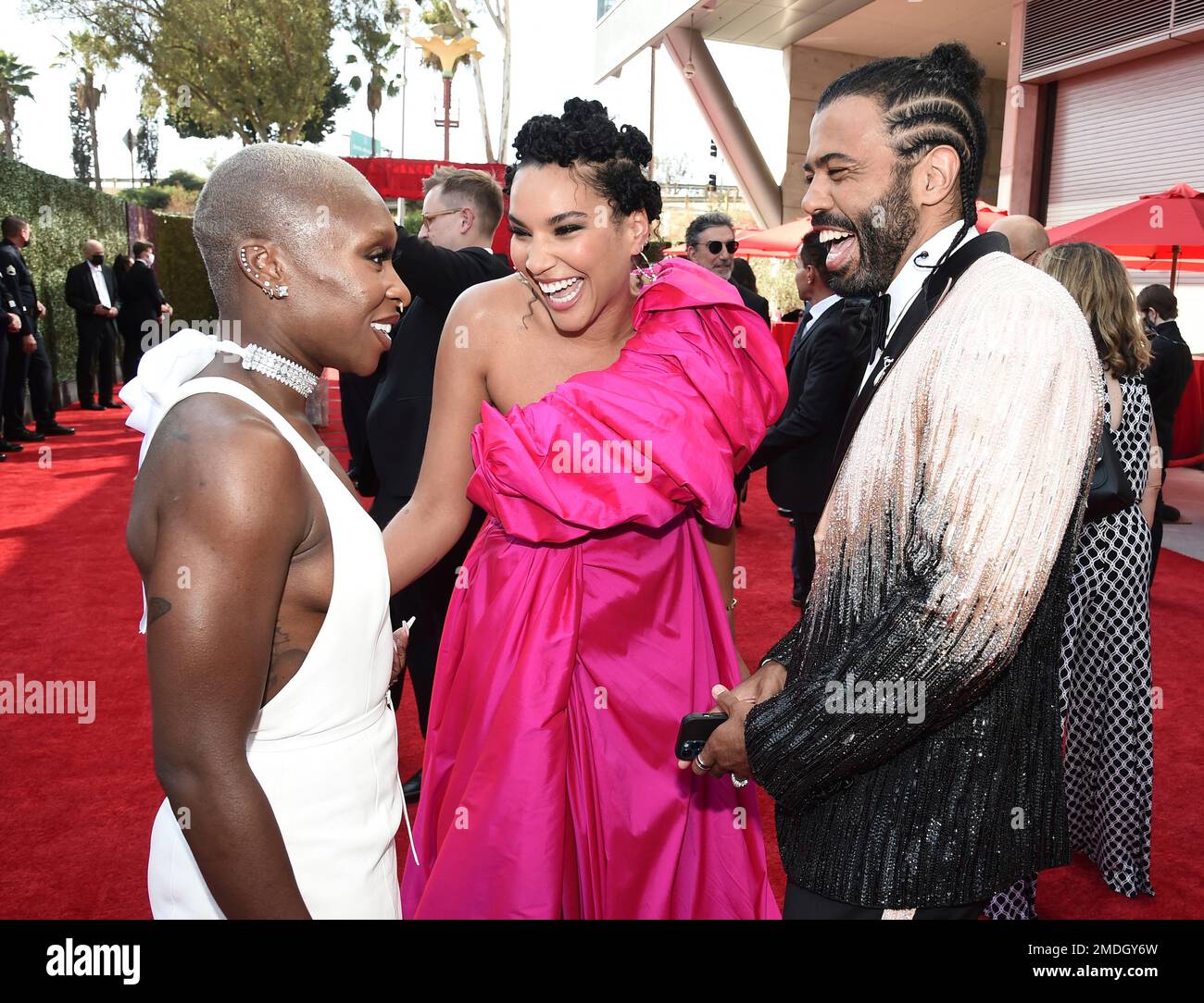 Cynthia Erivo, Emmy Raver-Lampman and David Diggs arrive at the 73rd ...
