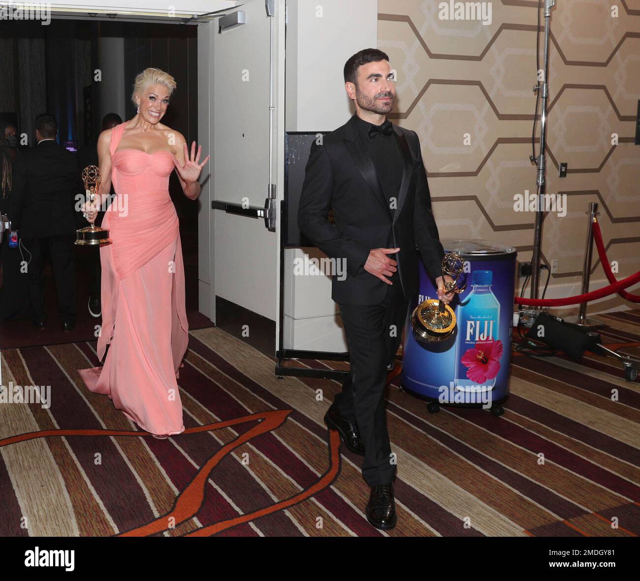 Hannah Waddingham and Brett Goldstein arrive at the 73rd Emmy Awards at ...