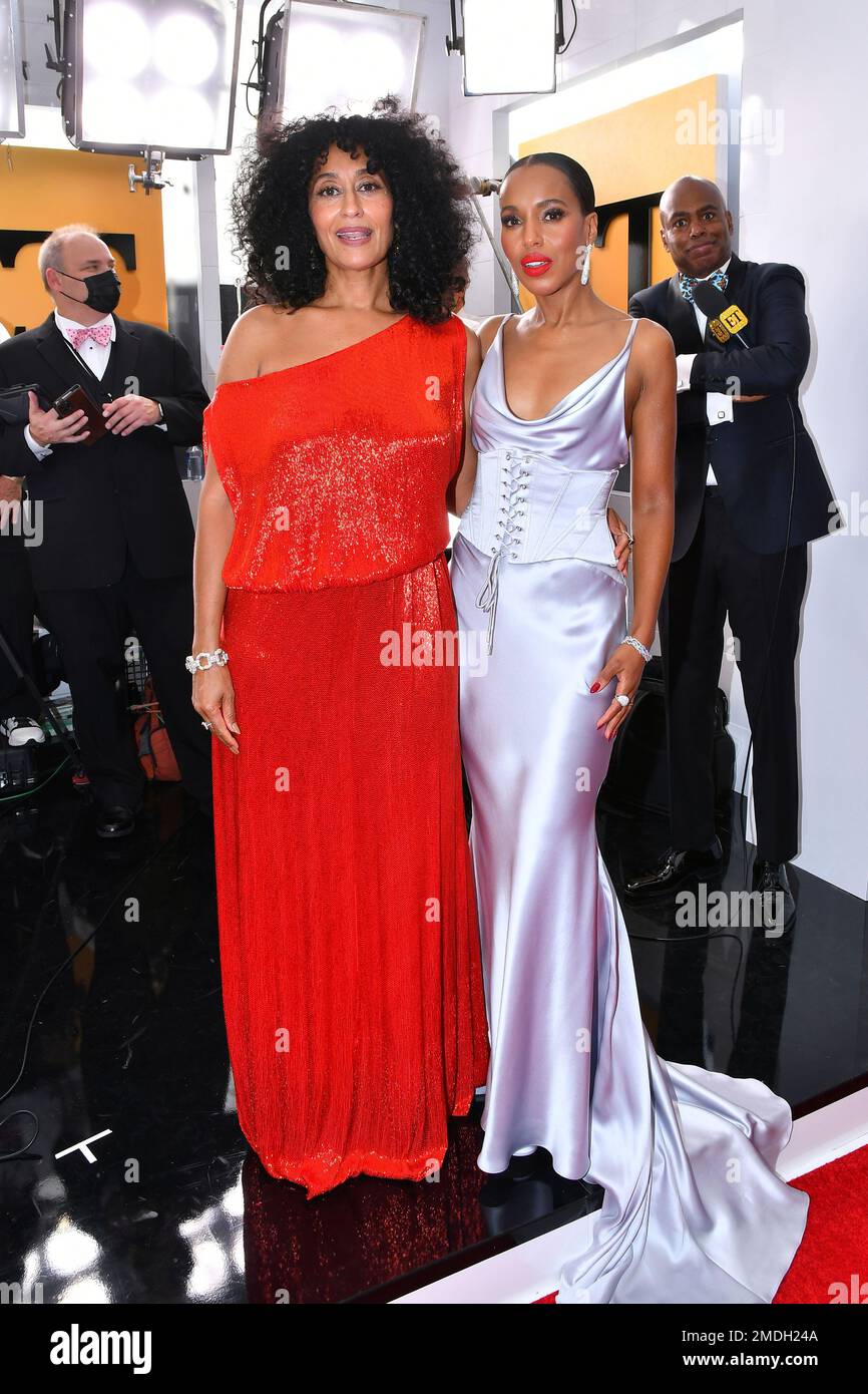 Tracee Ellis Ross, left, and Kerry Washington arrive at the 73rd Emmy ...