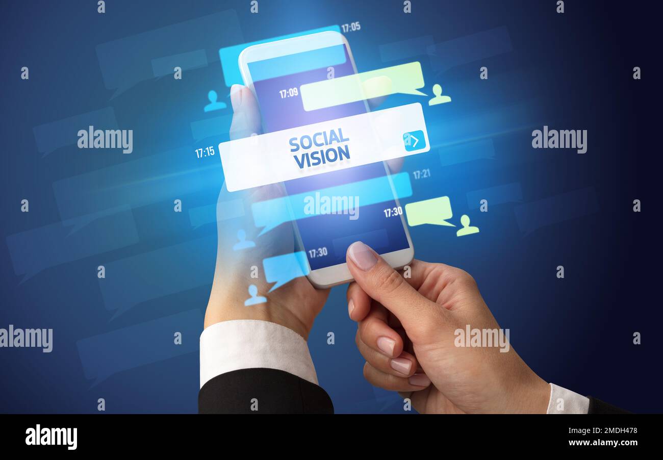 Hand using smartphone with social media concept Stock Photo - Alamy