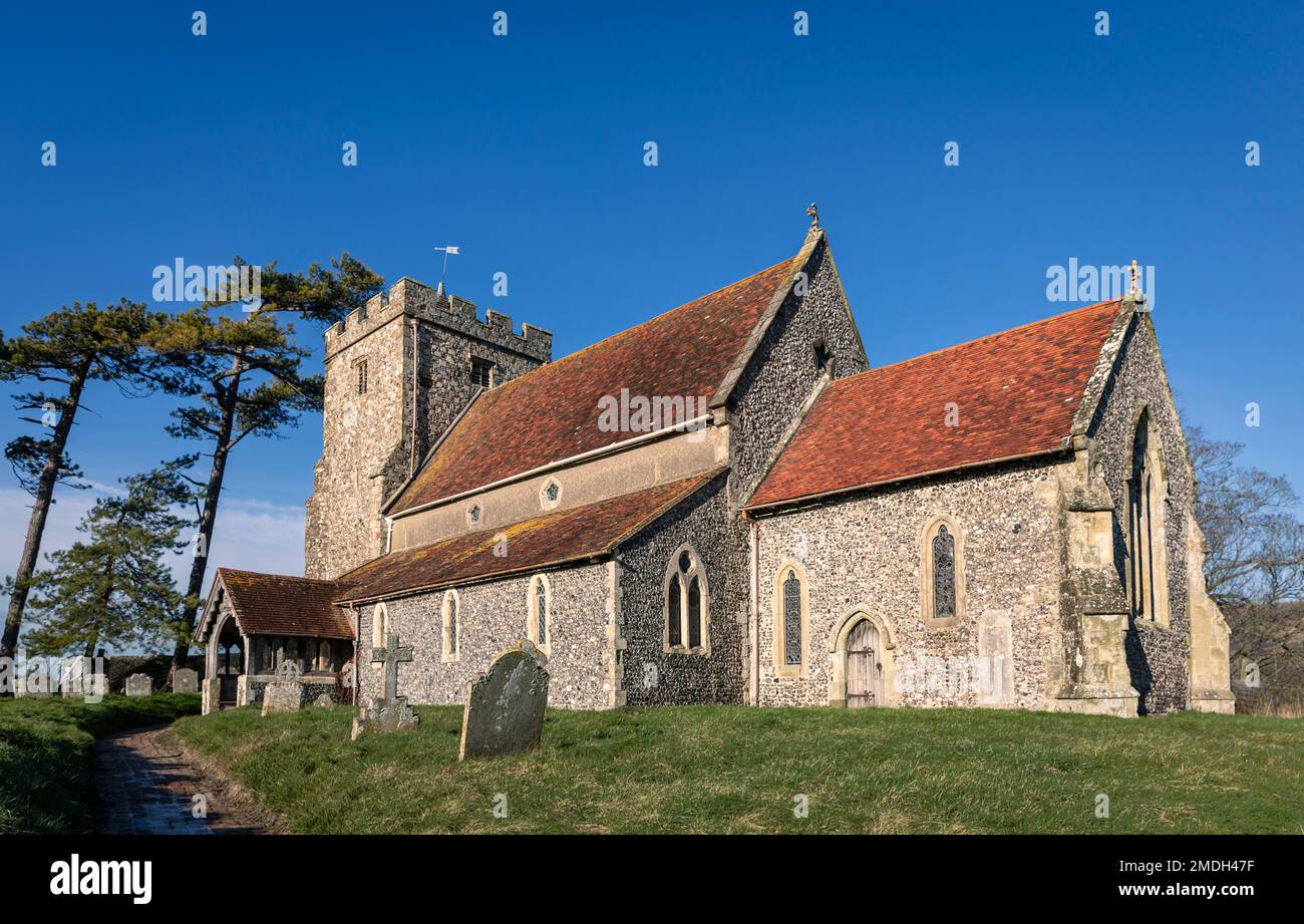 Morning view of St Andrews church Beddingham east Sussex south east ...