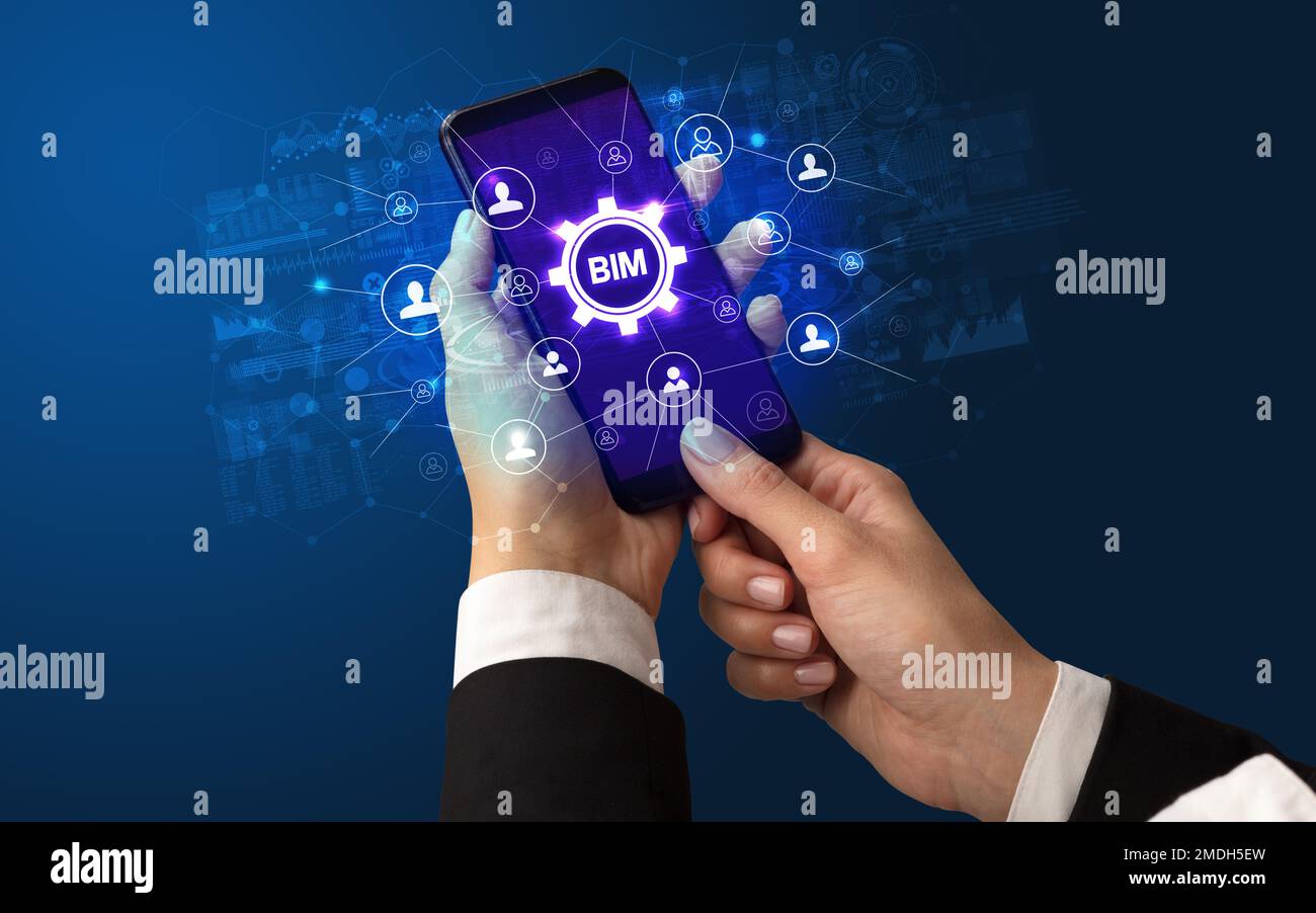 Hand using smartphone with technology concept Stock Photo - Alamy