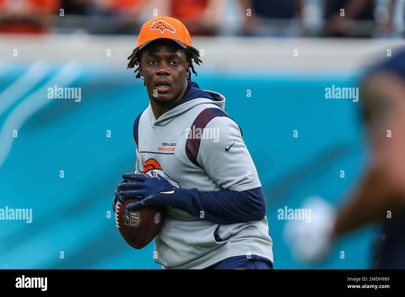 Denver Broncos quarterback Teddy Bridgewater (5) during warmups before ...