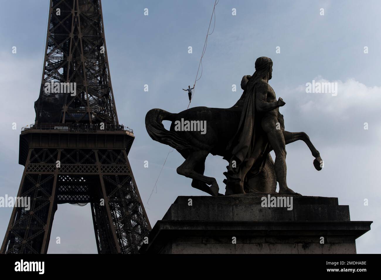 French acrobat Nathan Paulin attempts to walk a high wire from the ...