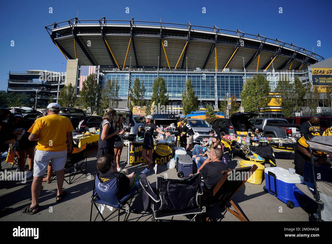 Fans tailgate outside Heinz Field before an NFL football game between ...