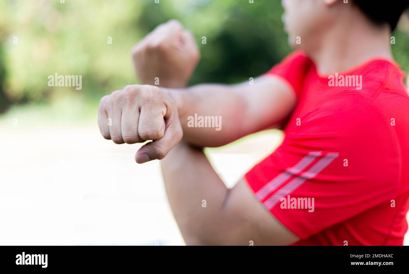 Athletes are stretching their muscles to warm up or exercise in the ...