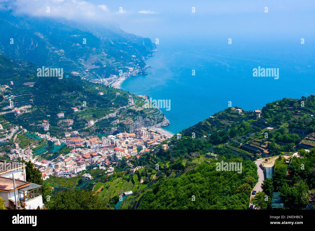 Elevated View of the Amalfi Coastline from Ravello, Italy. Ravello is a ...