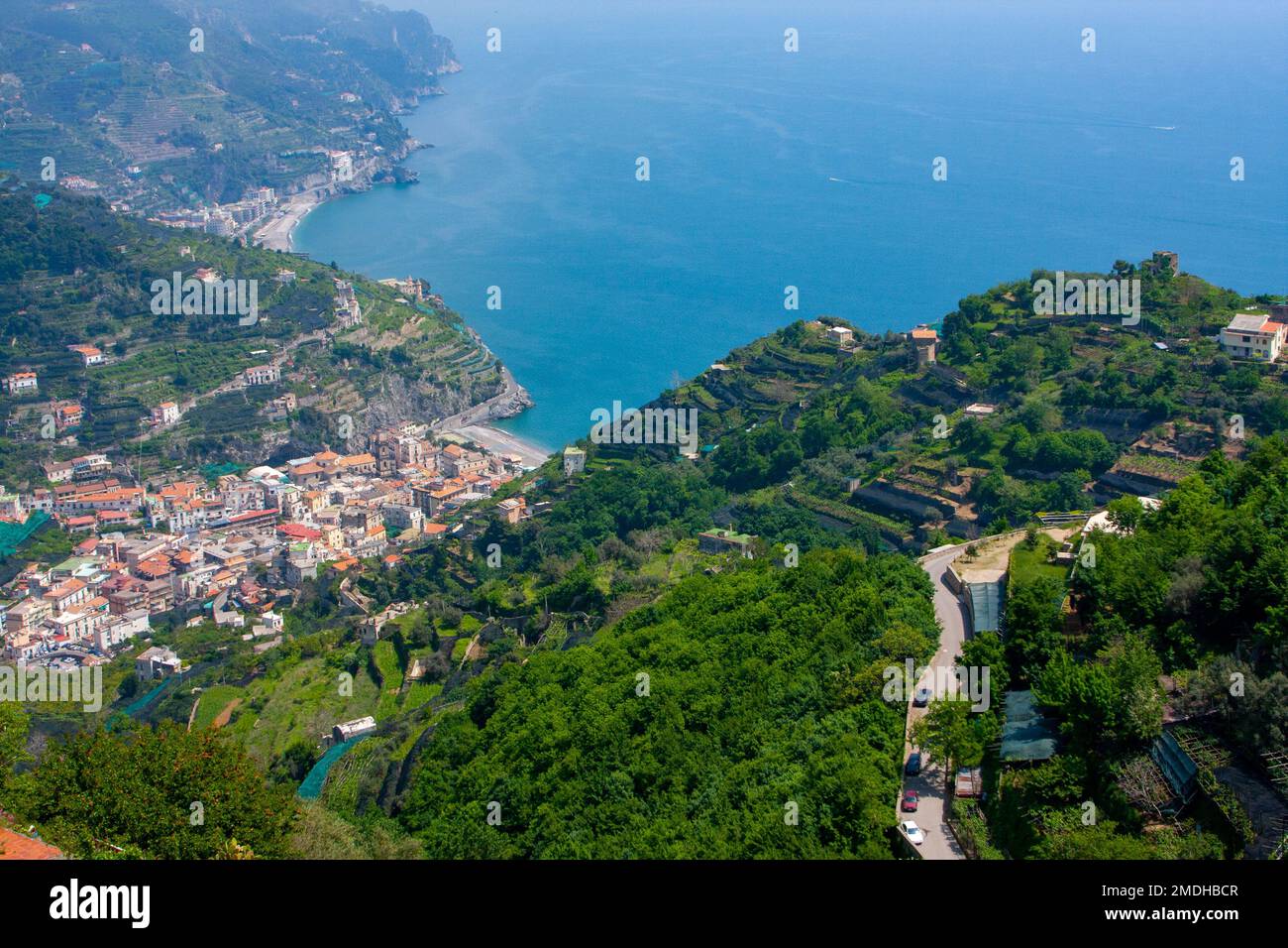 Elevated View of the Amalfi Coastline from Ravello, Italy. Ravello is a ...