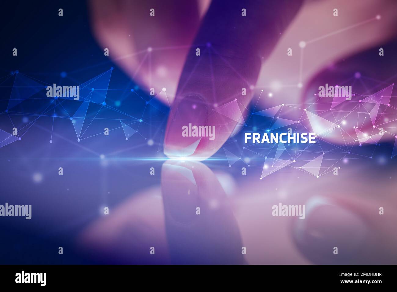 Finger touching tablet with business connection concept Stock Photo - Alamy