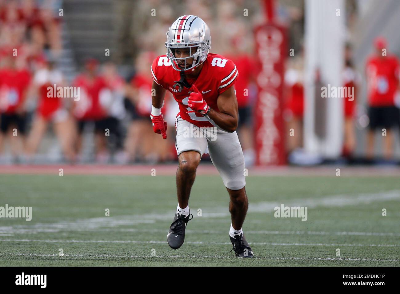 Ohio State receiver Chris Olave plays against Tulsa during an NCAA ...