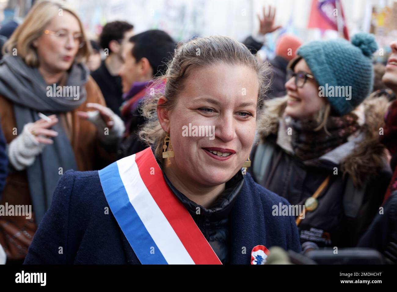Paris, France. 21th Jan, 2023. Mathilde Panot attends the demonstration ...