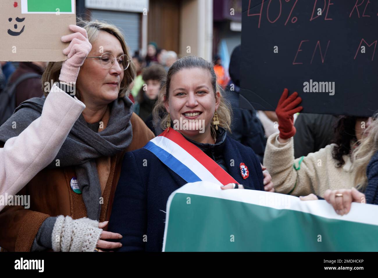 Paris, France. 21th Jan, 2023. Mathilde Panot attends the demonstration ...
