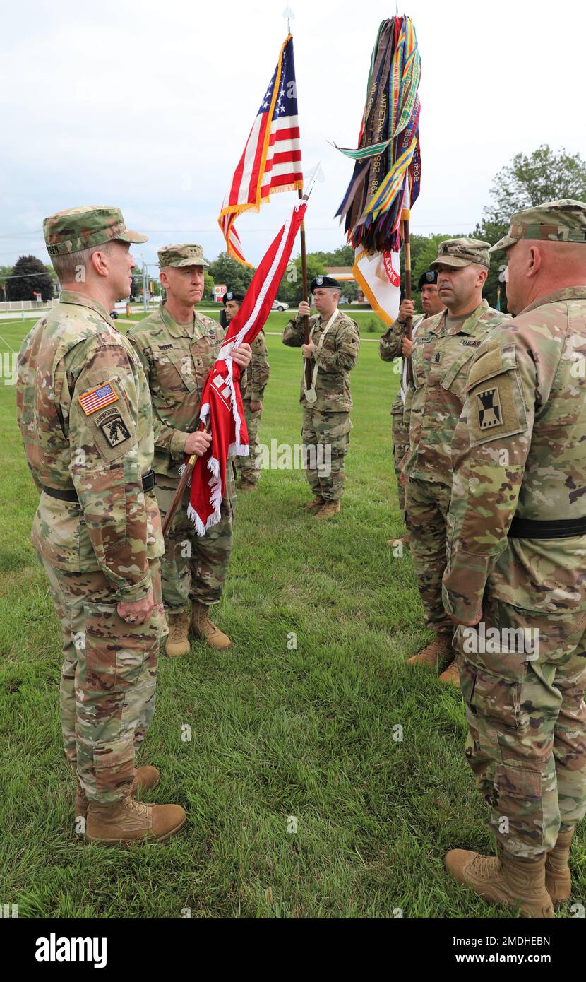 Incoming Commanding General, Maj. Gen. Brian E. Miller, holds the 416th ...