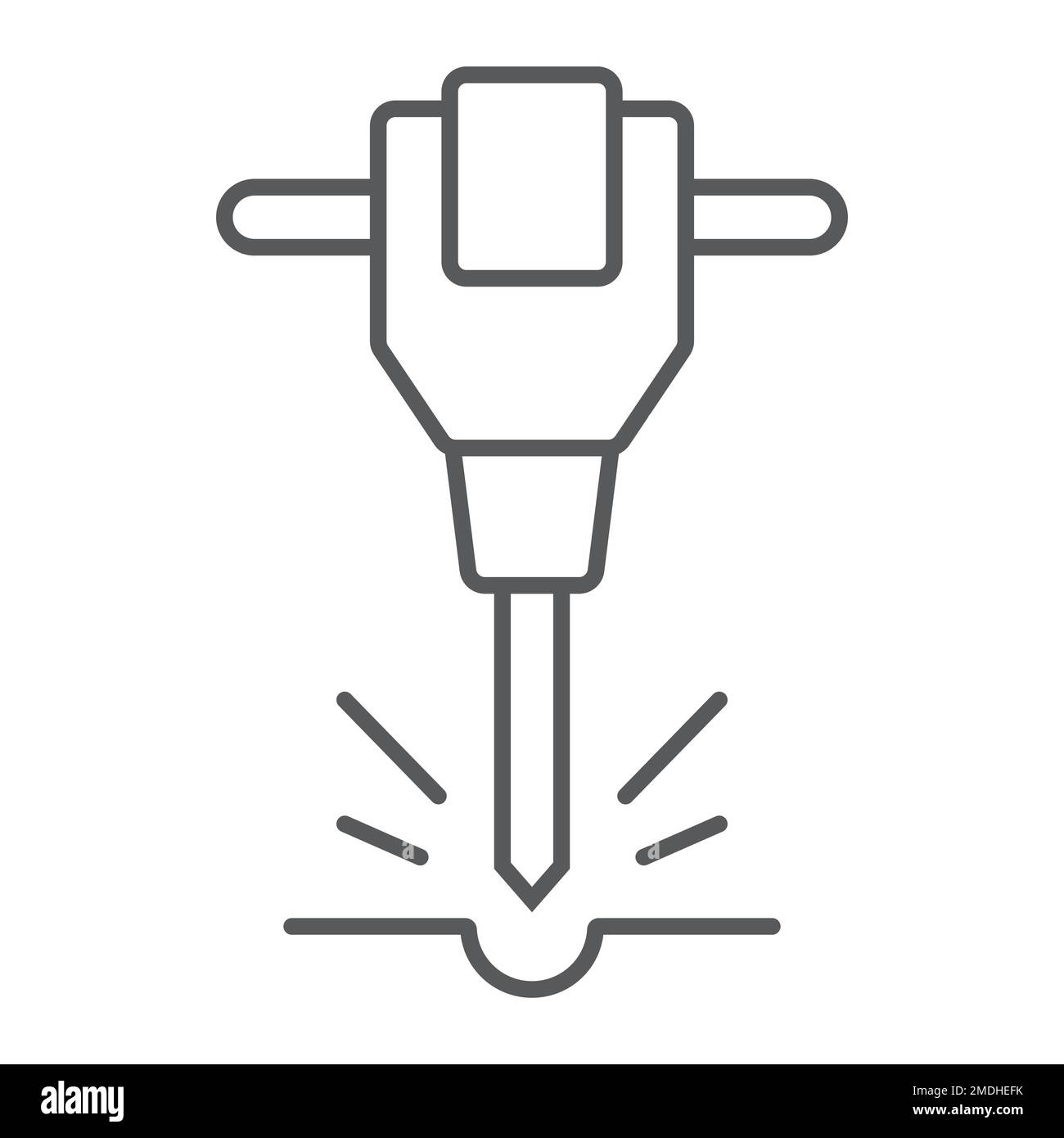 Construction jackhammer thin line icon, tool and repair, pneumatic ...
