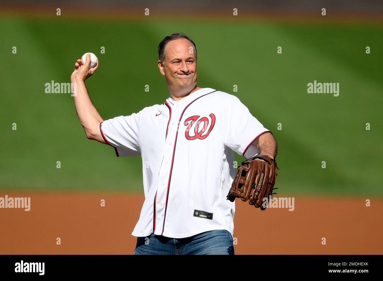 Doug Emhoff, second gentleman of the United States, throws out the ...