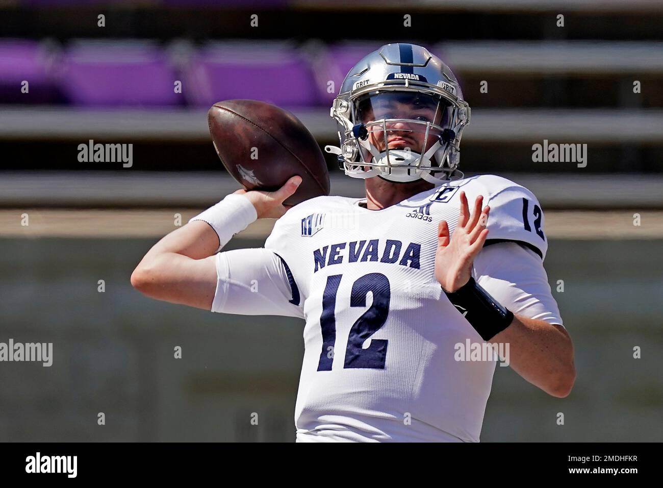 Nevada quarterback Carson Strong passes before an NCAA college football ...