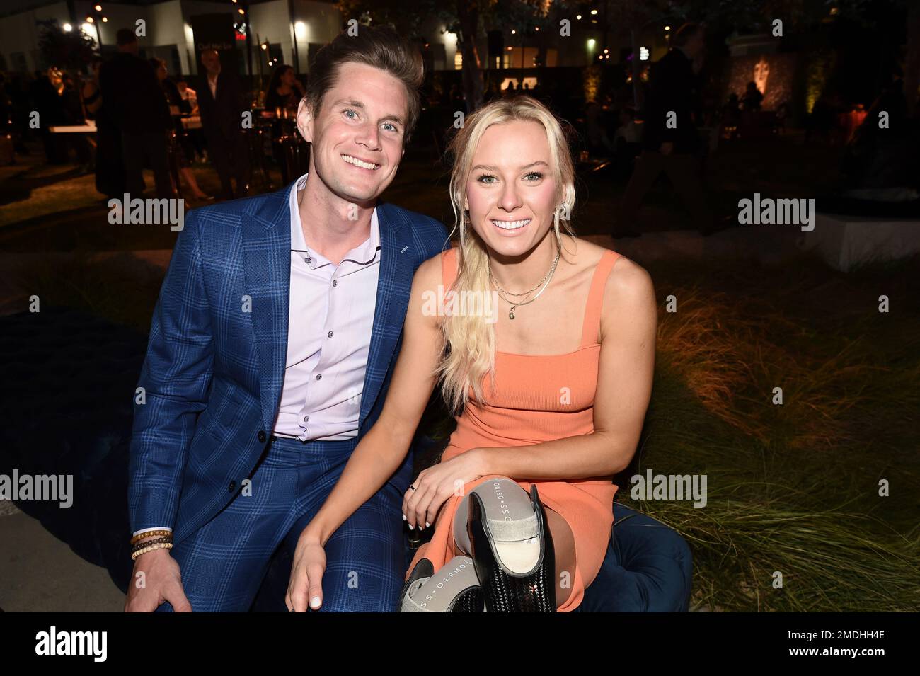 Lucas Winters, left, and Jessica Long attend the 73rd Emmy Awards ...