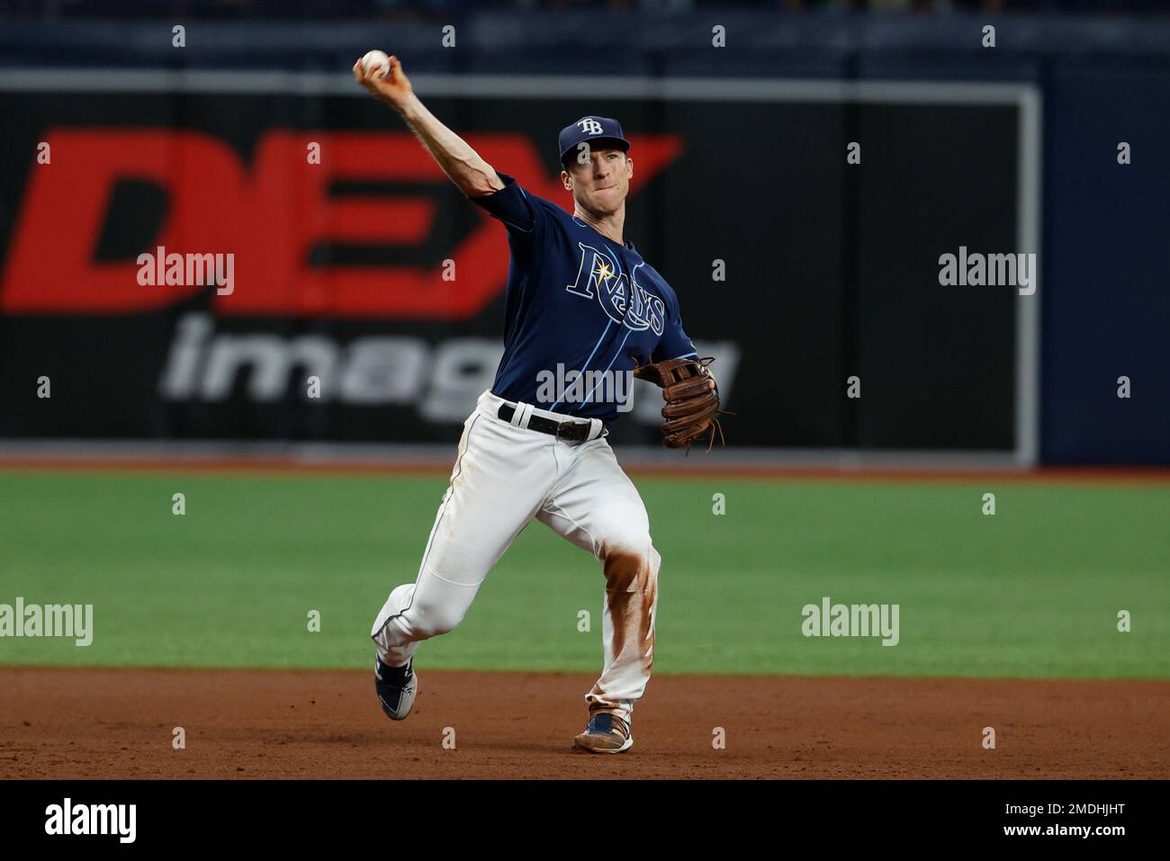 Tampa Bay Rays third baseman Joey Wendle throws the ball against the ...