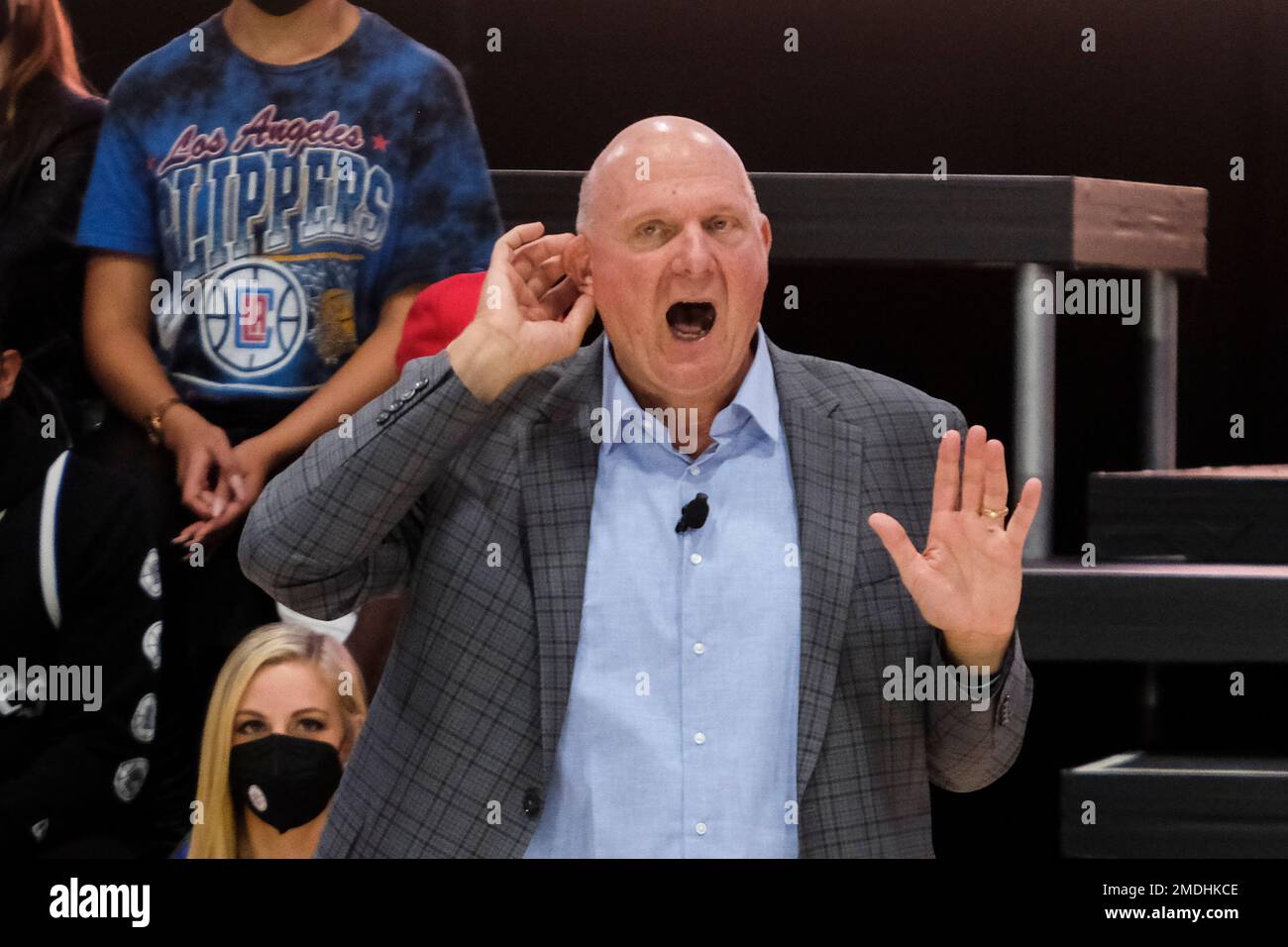 Los Angeles Clippers chairman Steve Ballmer speaks during a ...