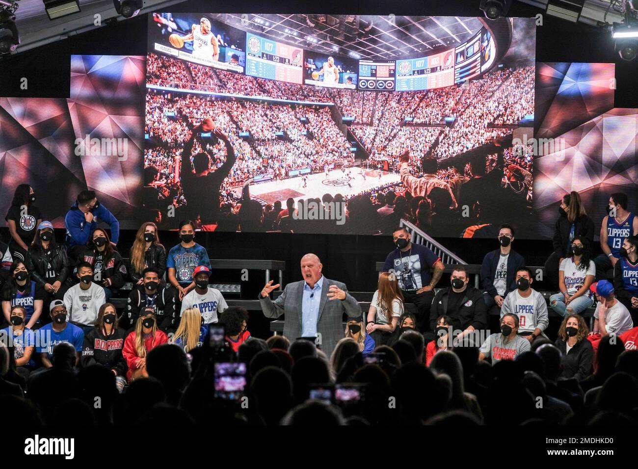 Los Angeles Clippers chairman Steve Ballmer speaks during a ...