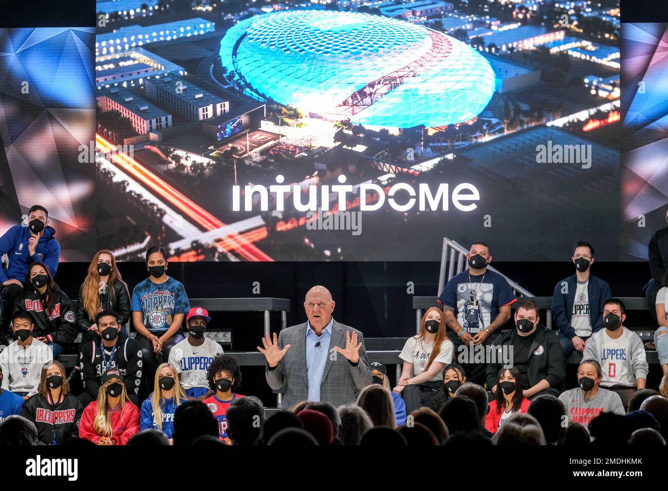 Los Angeles Clippers chairman Steve Ballmer speaks during a ...