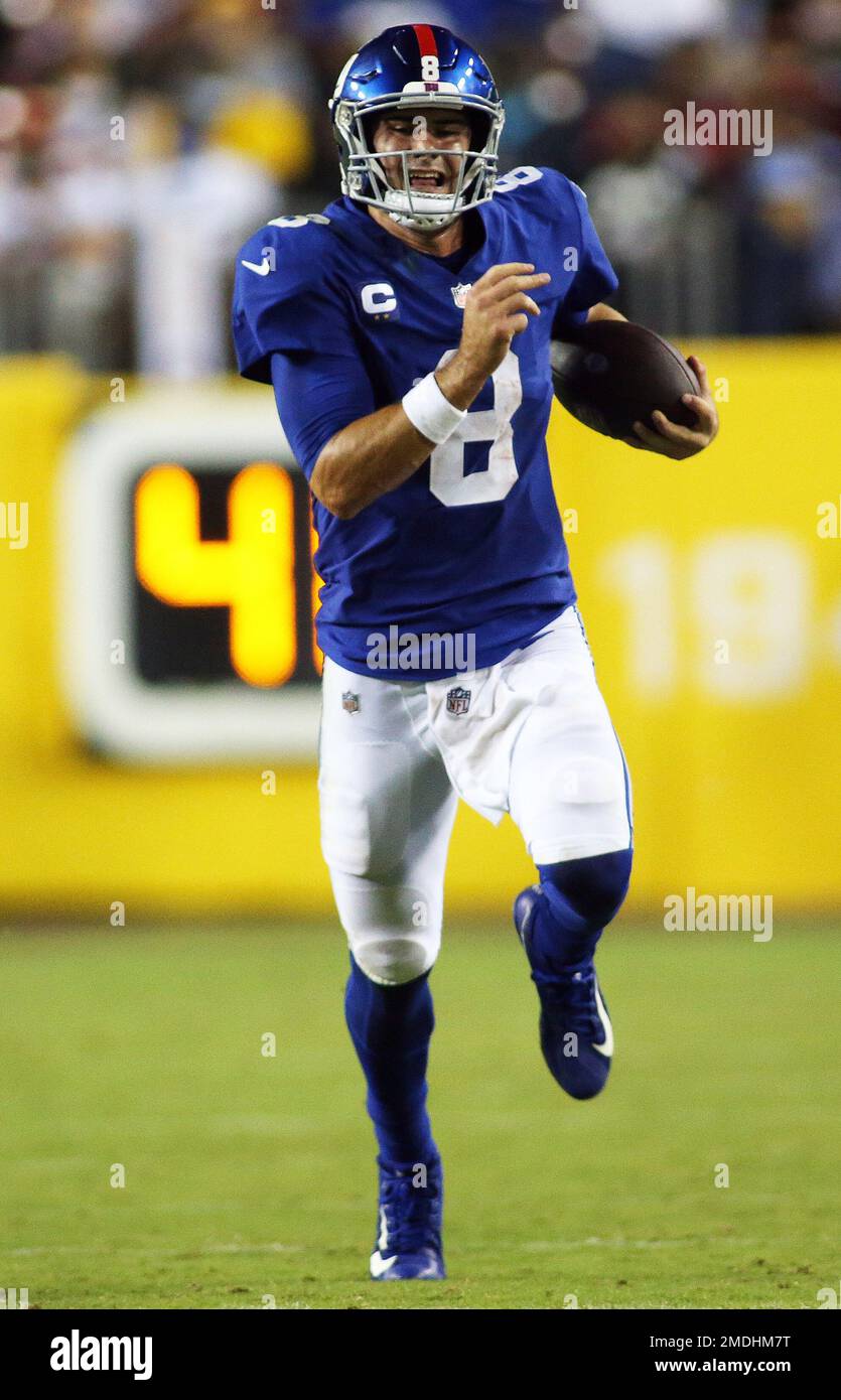 New York Giants quarterback Daniel Jones (8) runs during an NFL ...