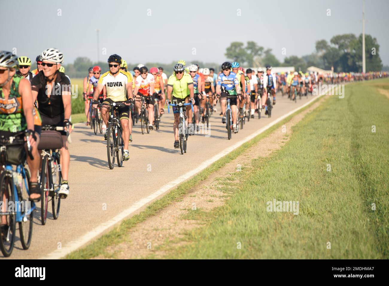 Cyclists ride out of Sergeant Bluff, Iowa, on the beginning leg of the ...