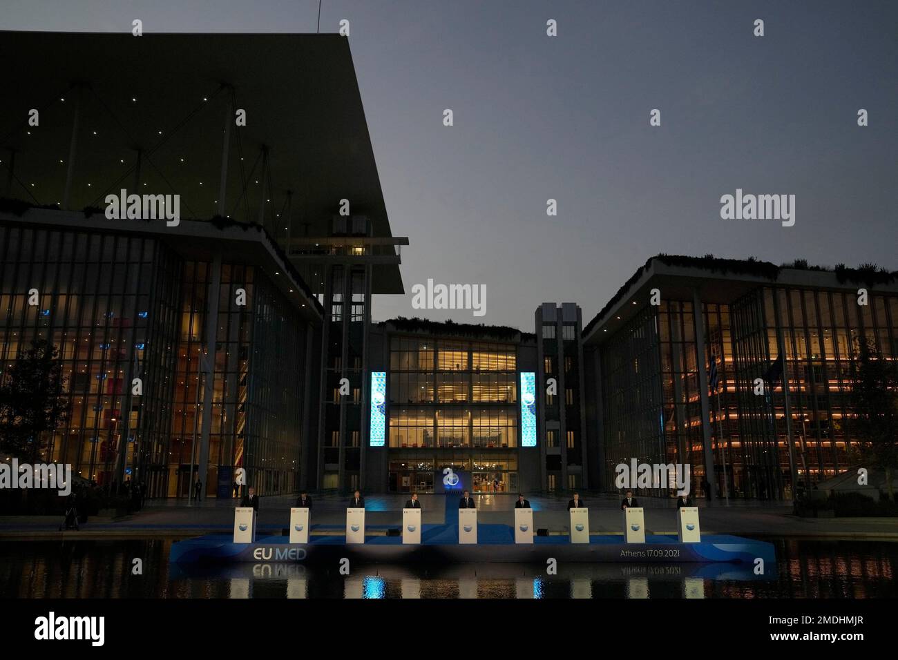 The leaders of Europe's Mediterranean countries make statements during the EUMED 9 summit at the ...