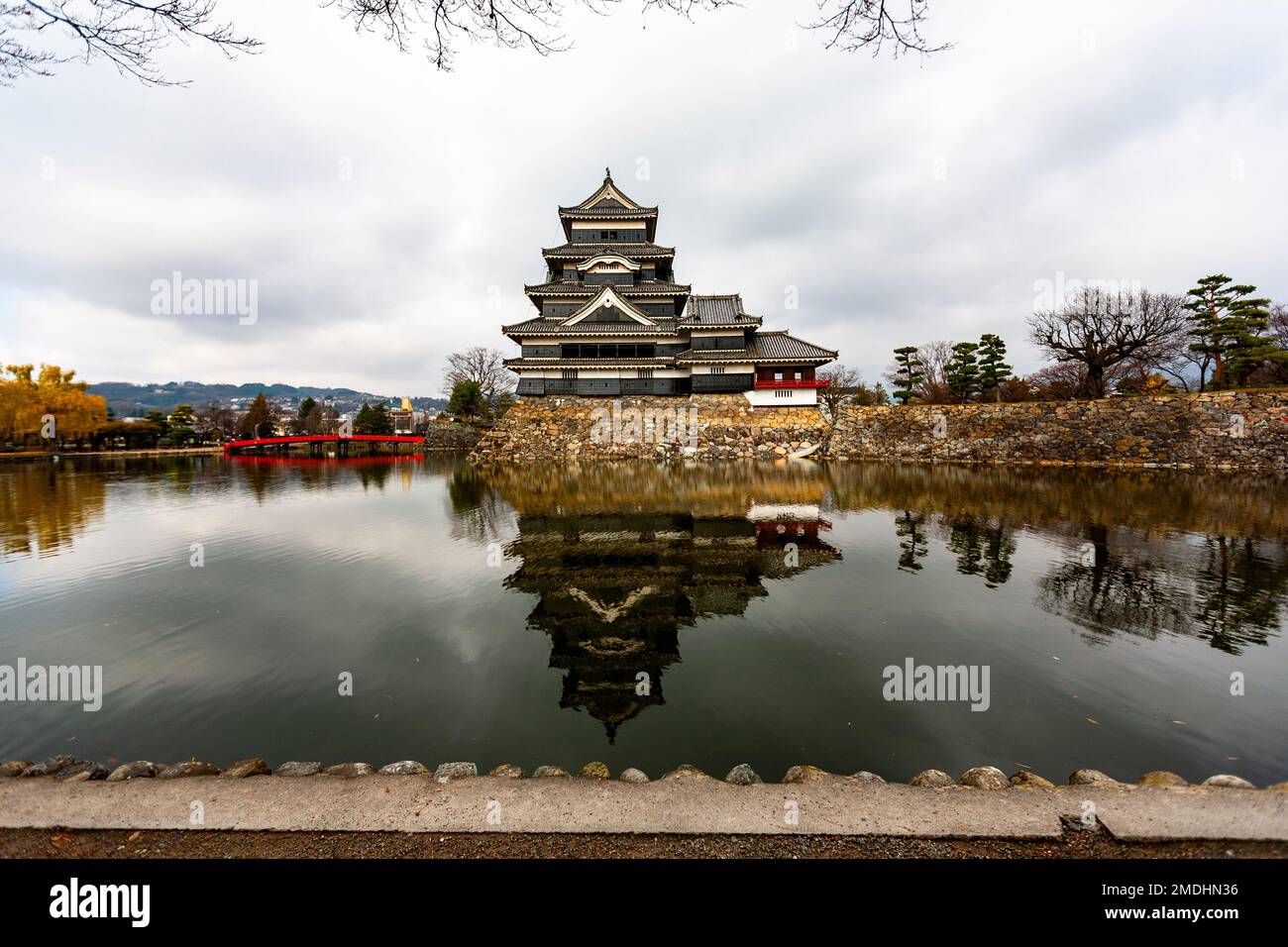 Japanese Monastery surrounded by a lake Stock Photo - Alamy