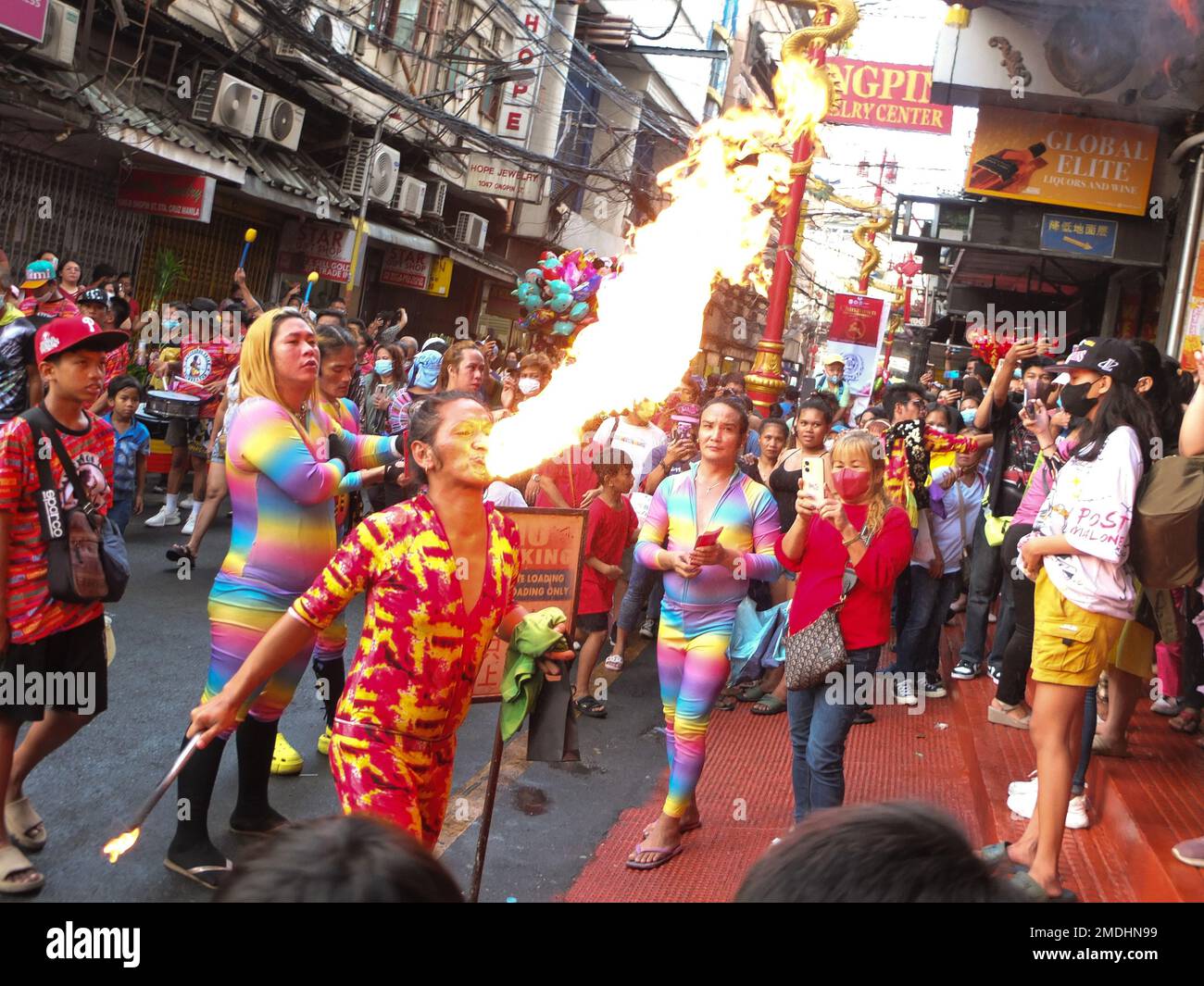 Manila, Philippines. 22nd Jan, 2023. A fire-eater performer shows his ...
