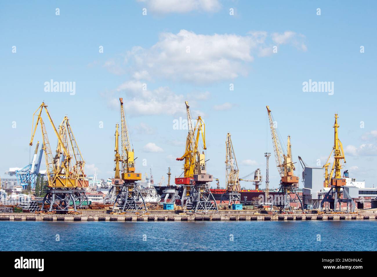 Heavy lifting harbor cranes in the cargo seaport. Odesa, Ukraine Stock ...
