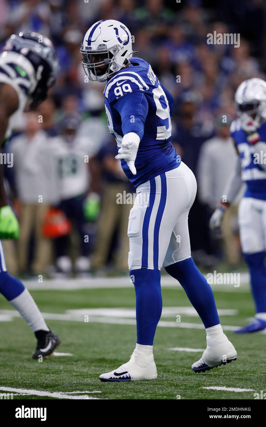 Indianapolis Colts defensive tackle DeForest Buckner (99) lines up ...