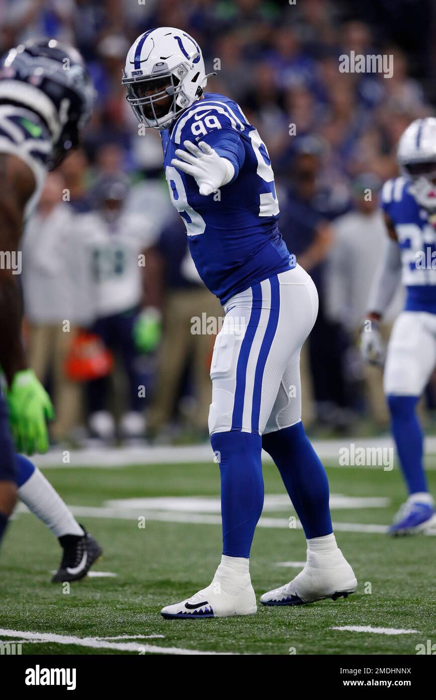Indianapolis Colts defensive tackle DeForest Buckner (99) lines up ...