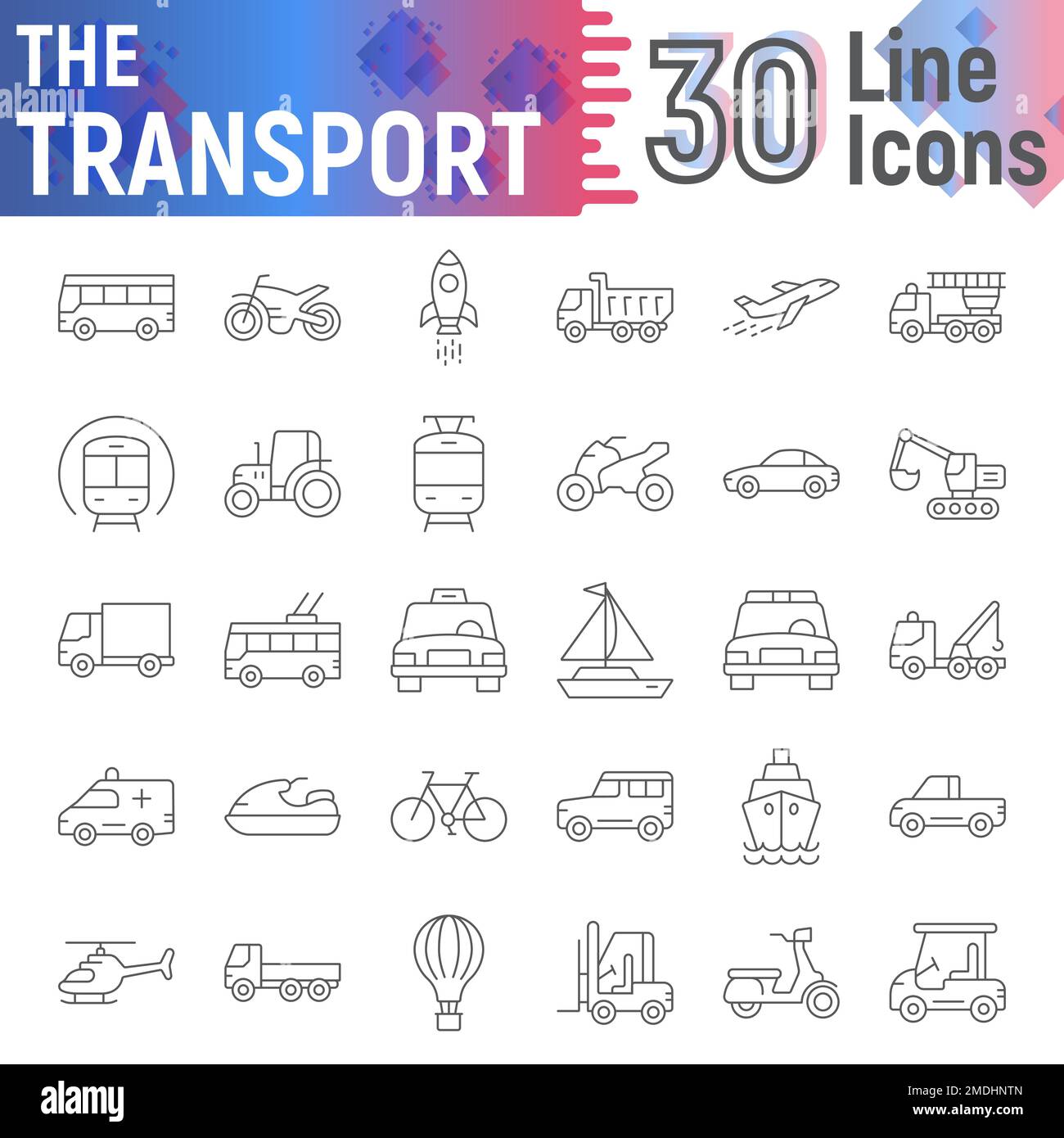 Transport thin line icon set, vehicle symbols collection, vector sketches, logo illustrations ...