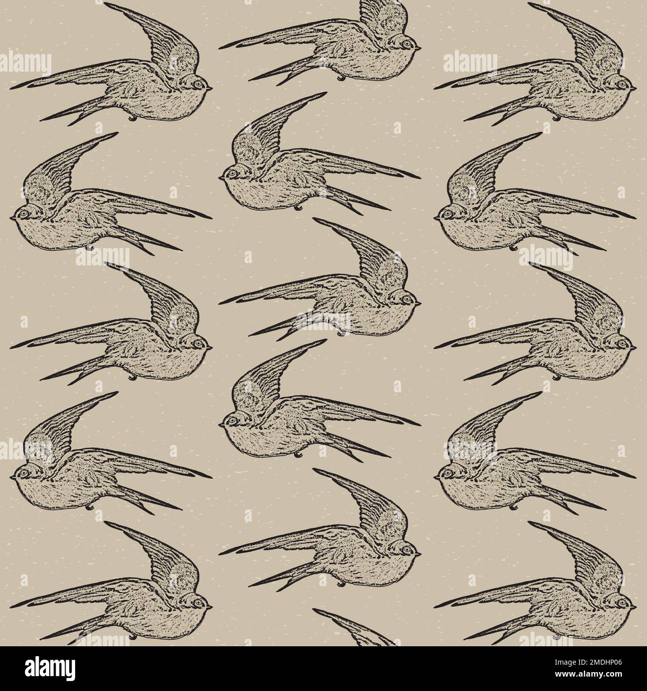 Engraving style hand drawn birds sketch pattern. Black swallows on ...