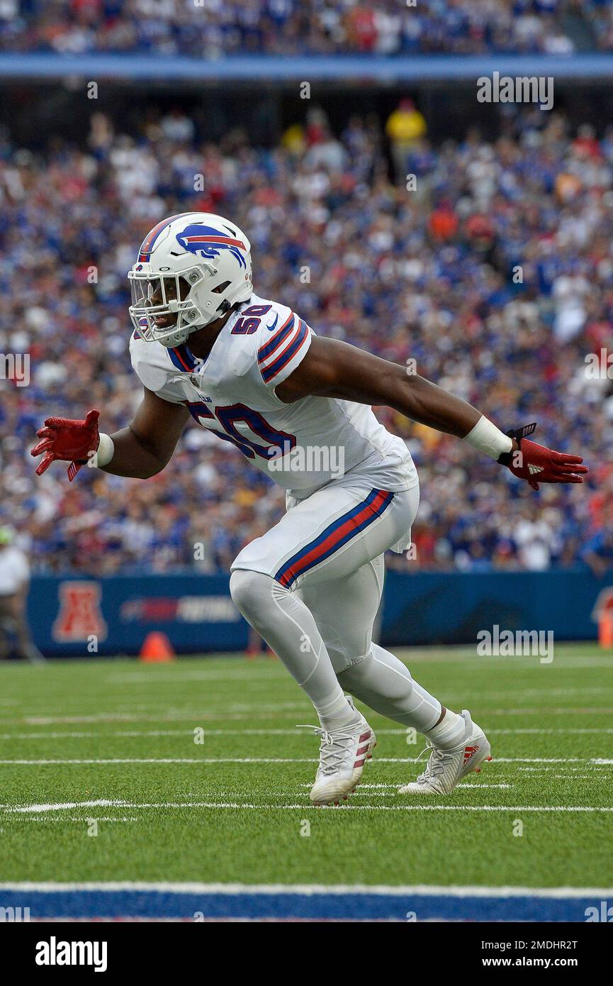 Buffalo Bills defensive end Greg Rousseau (50) defends during the first ...