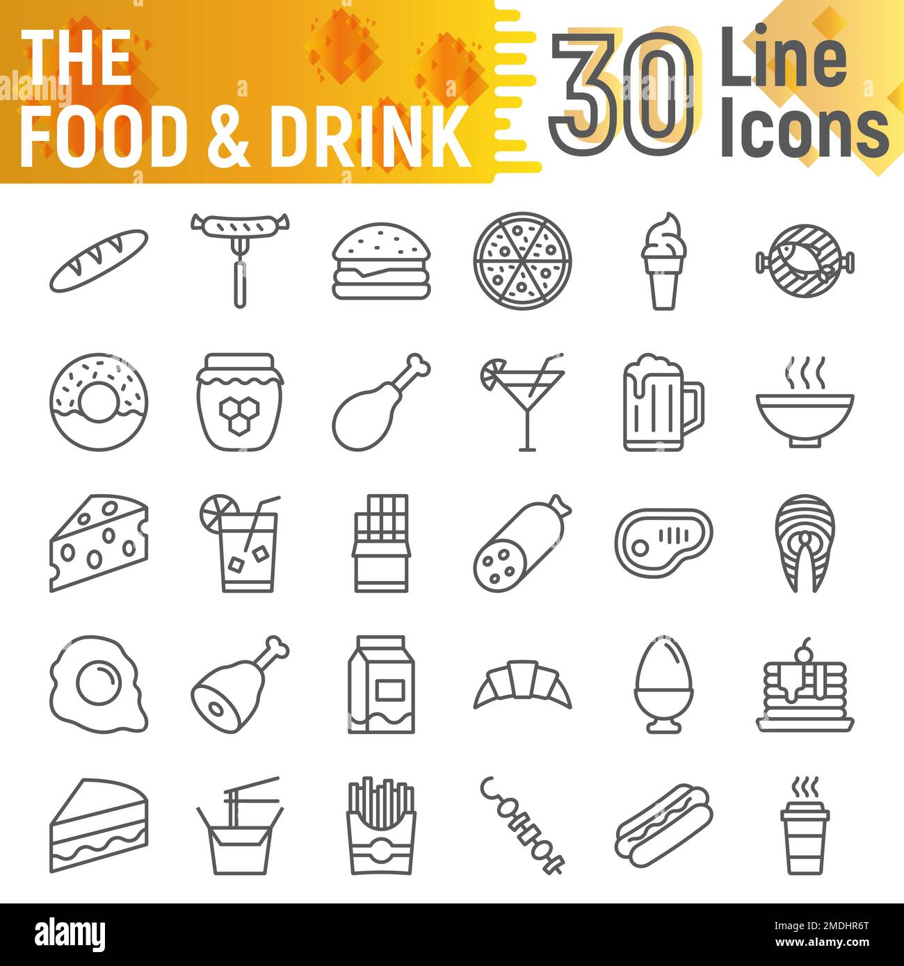 Food and drink line icon set, meal symbols collection, vector sketches ...