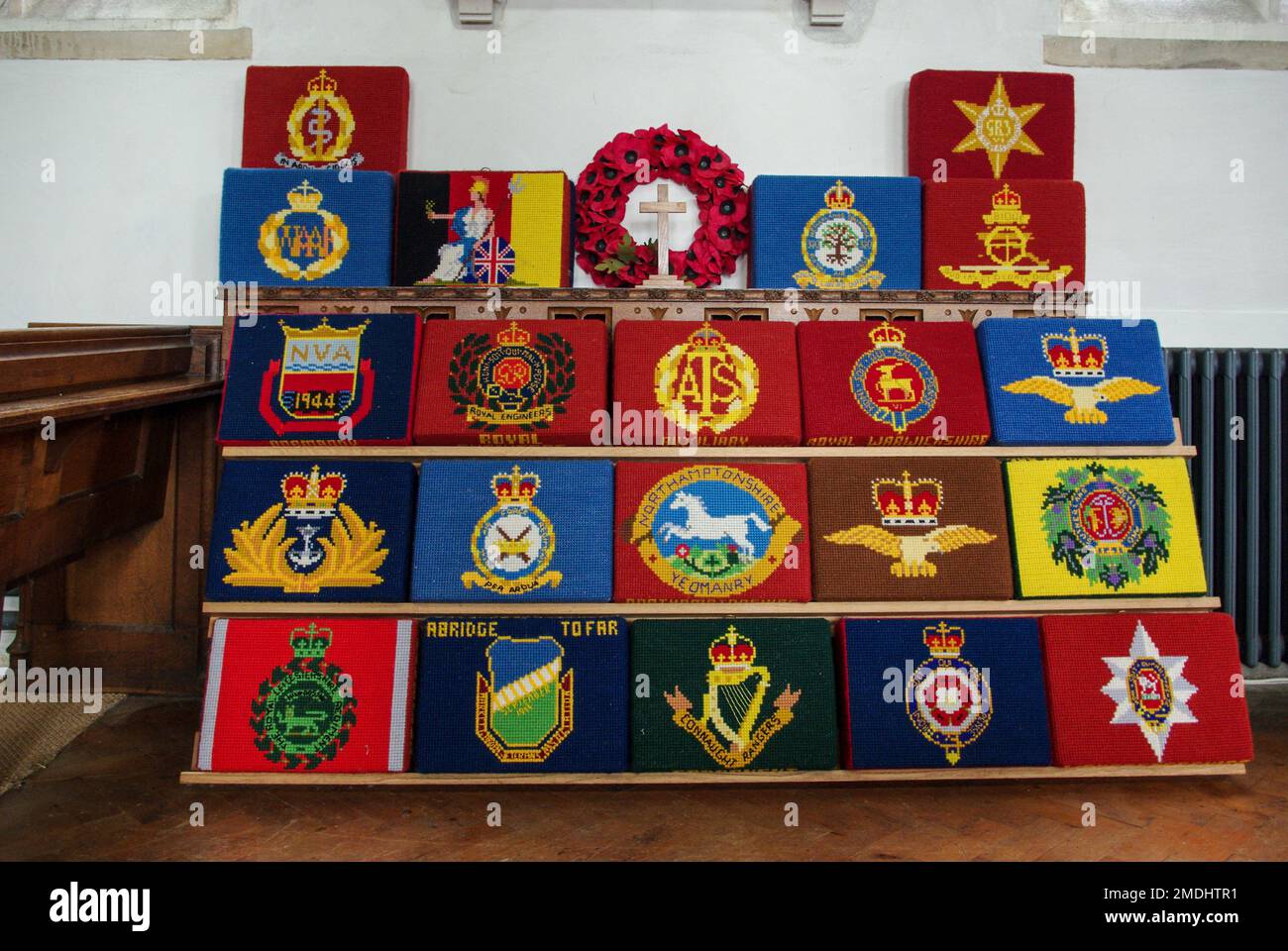 Embroidered kneelers, prayer cushions or hassocks in the church of St ...