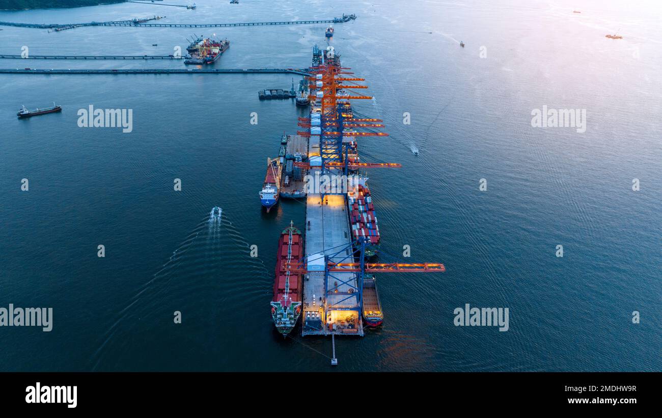 Cargo container Ship load container box to Cargo Ship at Shipyard ...