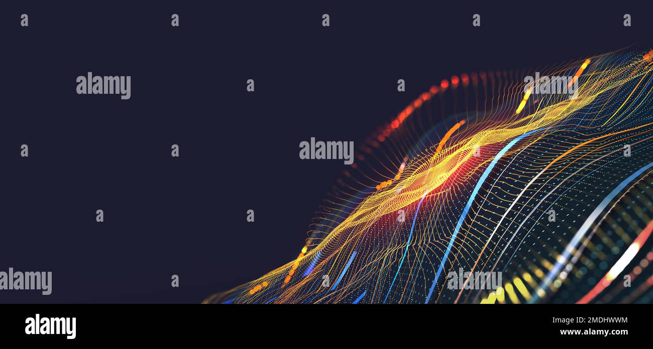 Abstract cyberspace with digital lines, neuron particles background. Big data, artificial ...