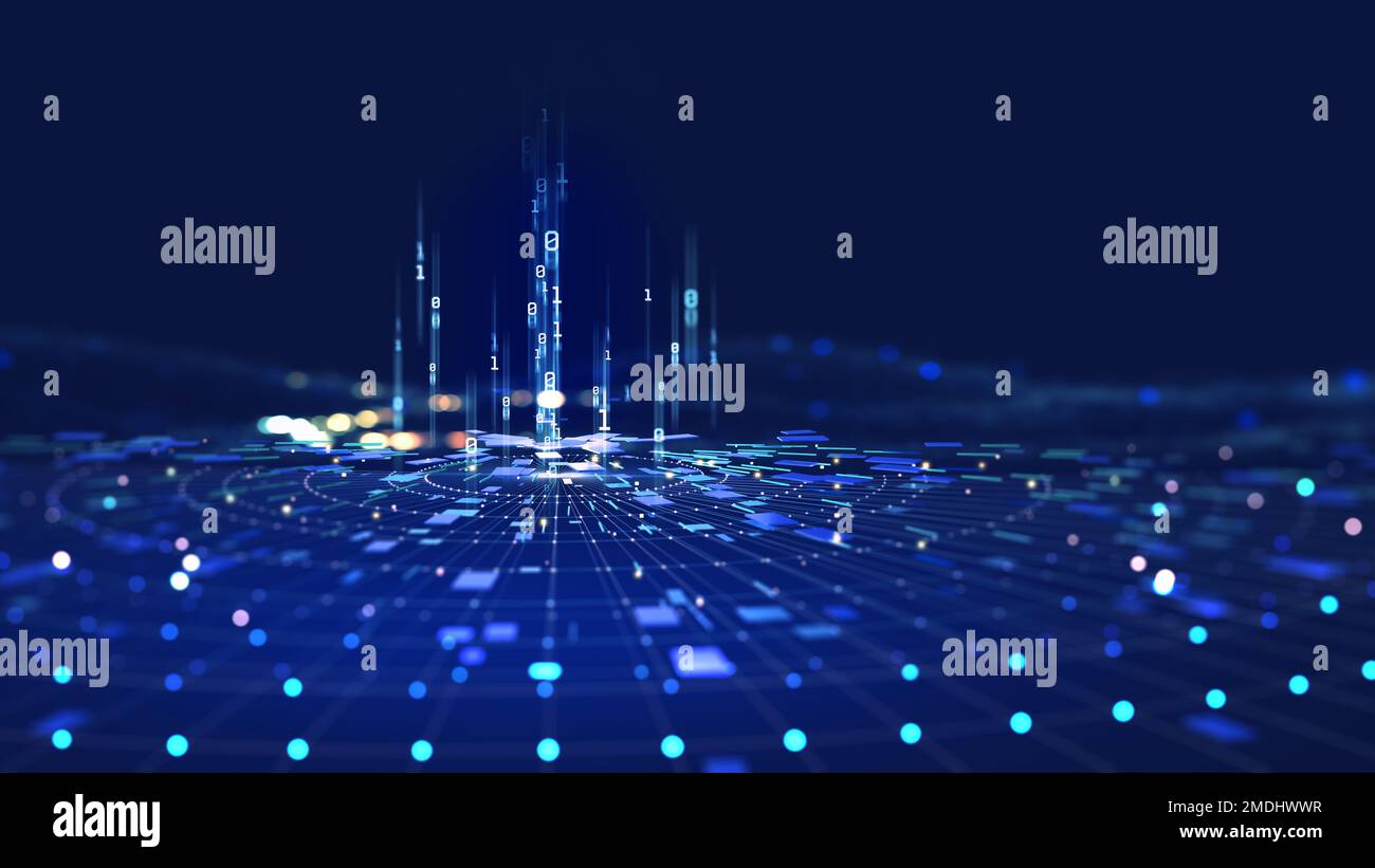 Futuristic data stream 3d illustration. Data transfer technology ...